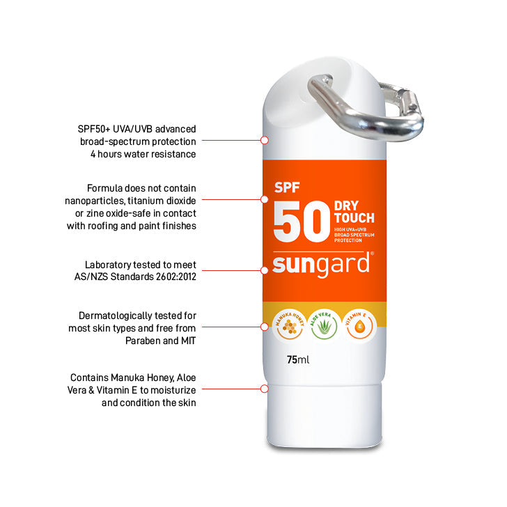 SUNGARD SPF 50 Sunscreen with Manuka Honey, 75ml Bottle with Carabiner ...